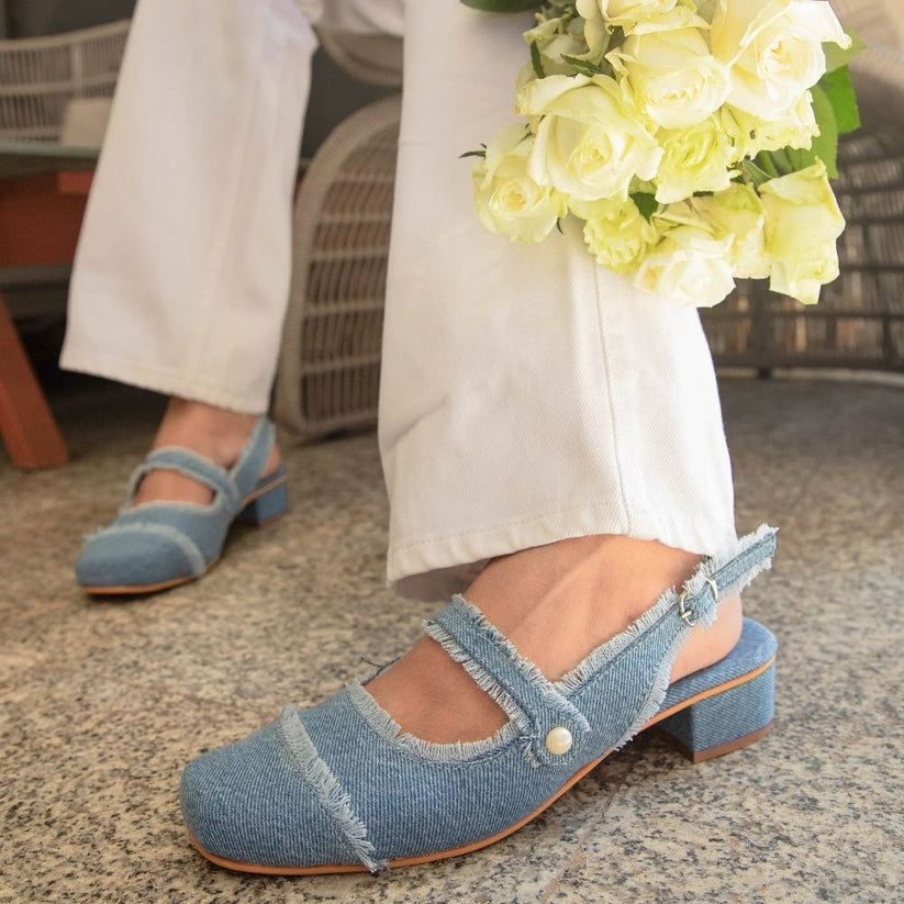 Denim Fringe Mules – Schon Zapato