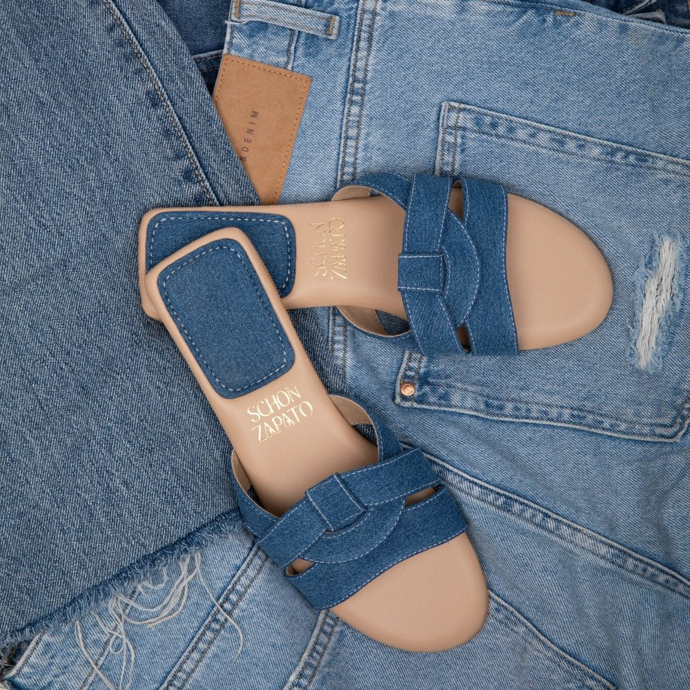 Slide in denim flats – Schon Zapato